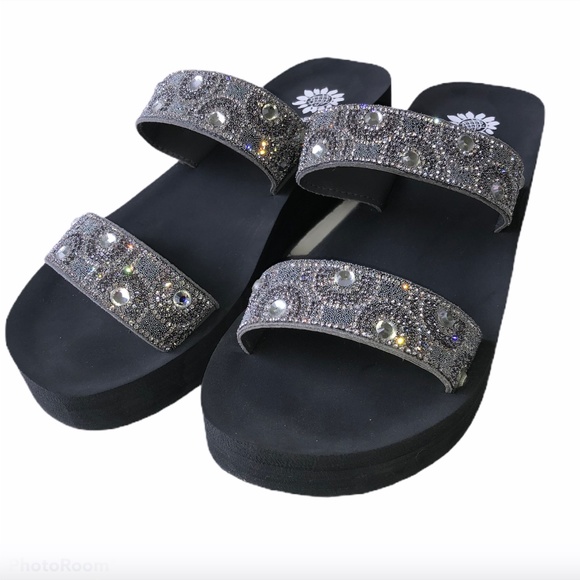 Yellow Box | Shoes | Yellow Box Black Rhinestone Bling Slide Sandals ...